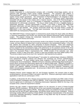 Rodman & Renshaw Report on Omeros Corp | PDF