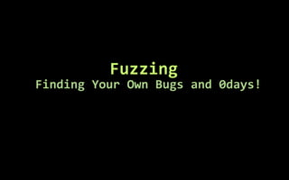 Fuzzing: Finding Your Own Bugs and 0days! 2.0 | PPT