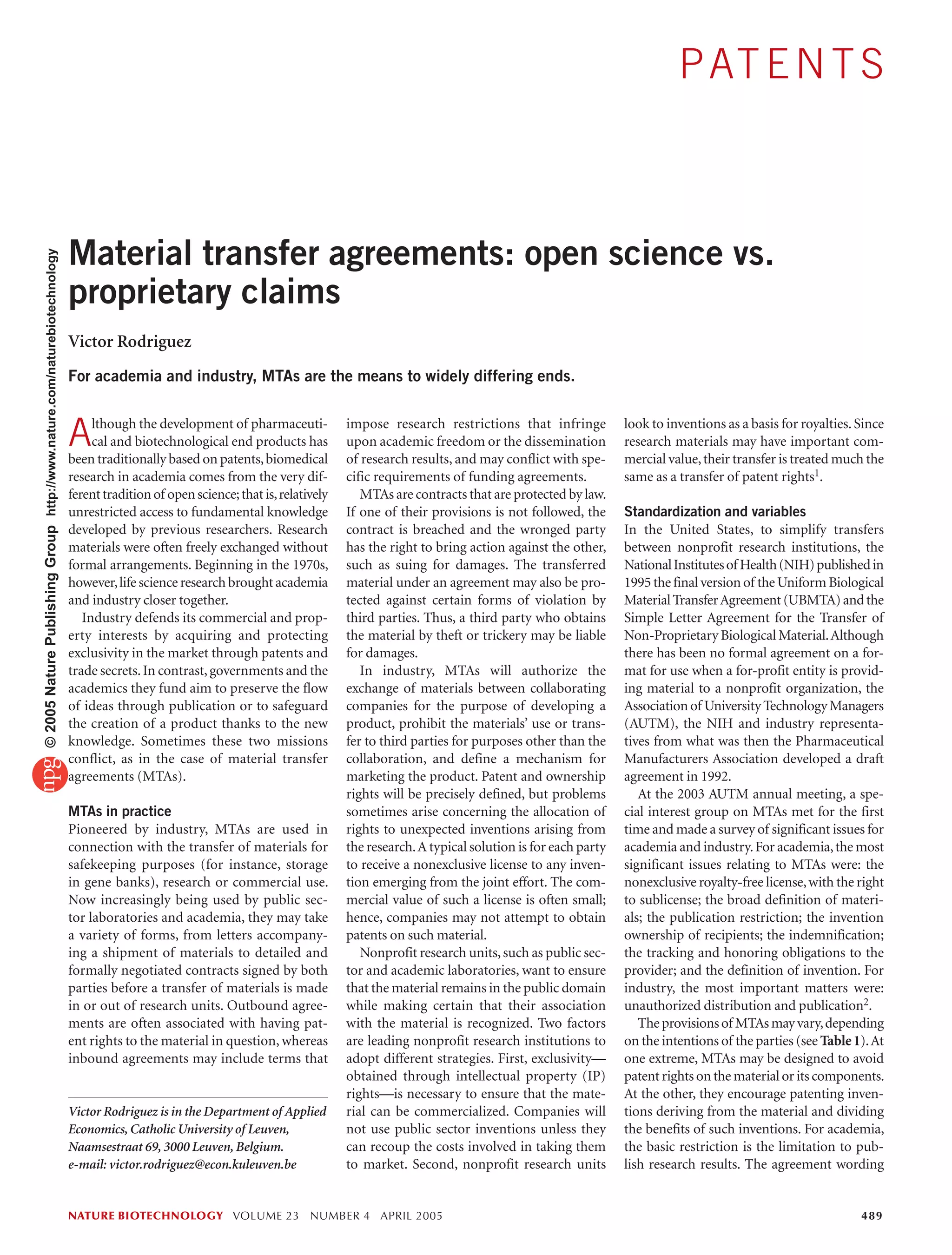 Material Transfer Agreements | PDF