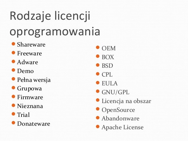 Rodzaje licencji na oprogramowanie