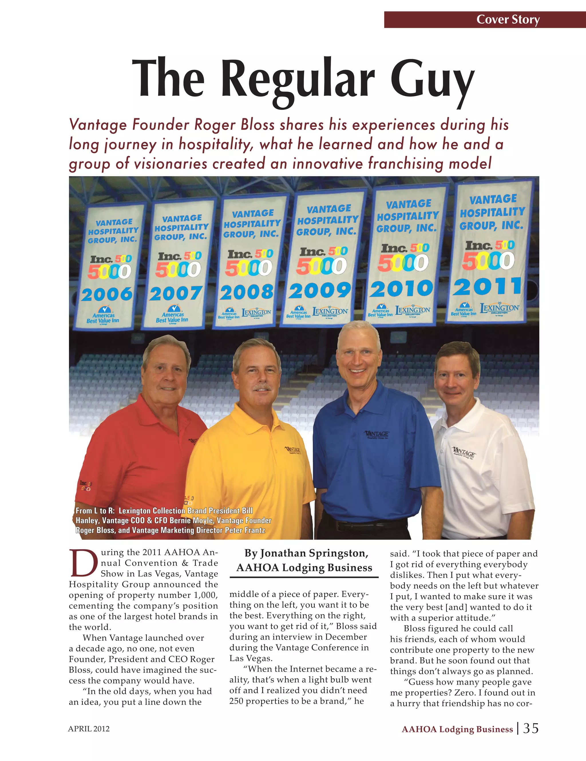 Roger Bloss Cover Story April 2012 | PDF | Hotels and Motels | Travel Type