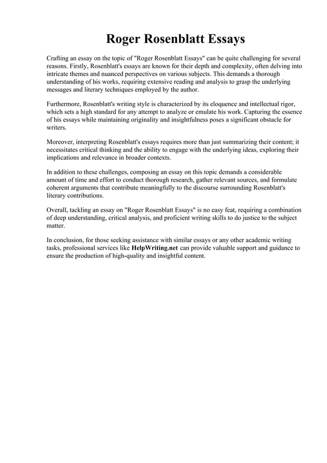 Roger Rosenblatt Essays | PDF