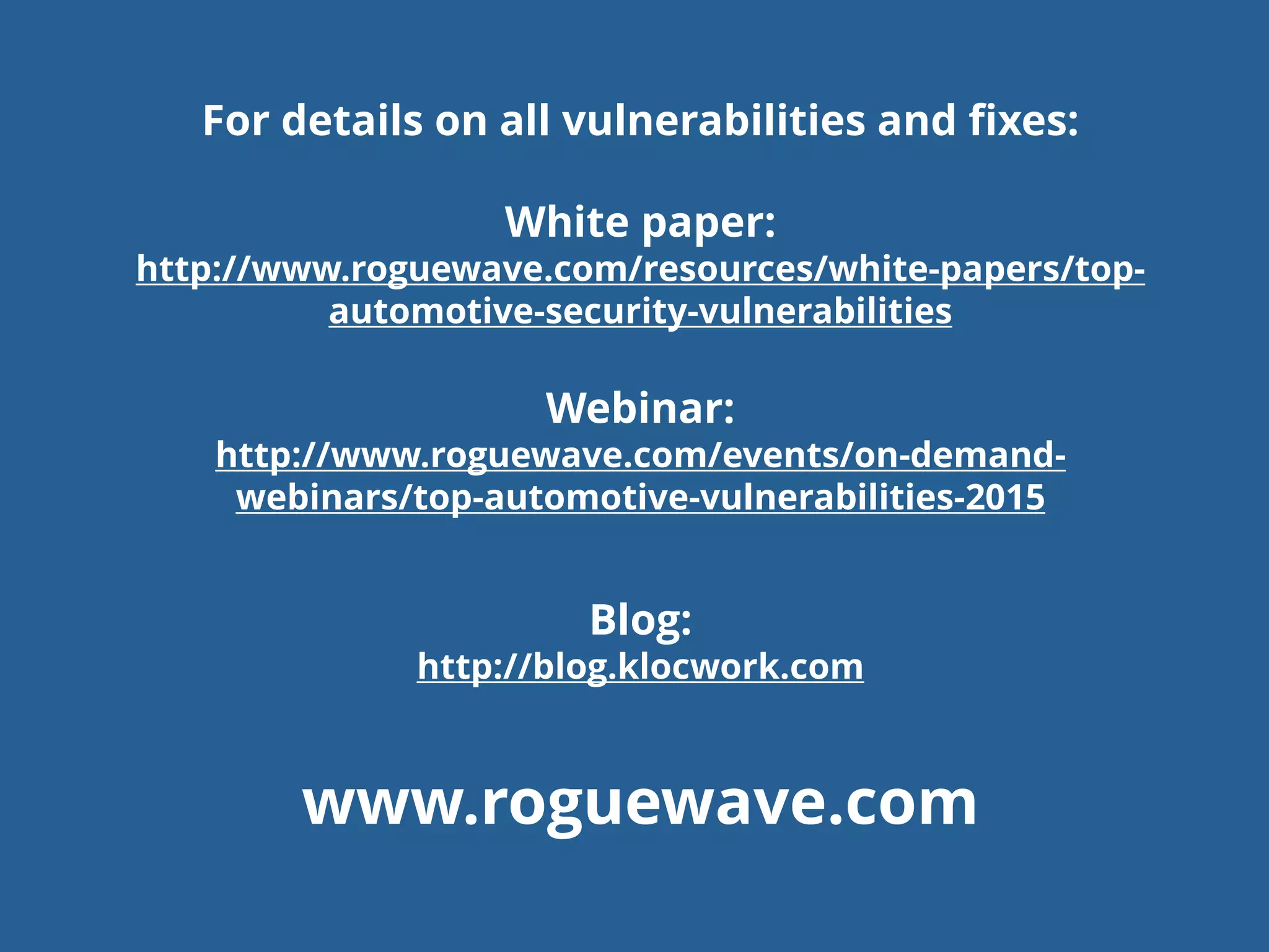 Primer: The top ten automotive cybersecurity vulnerabilities of 2015 | PPT