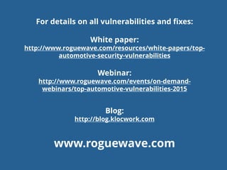 Primer: The top ten automotive cybersecurity vulnerabilities of 2015 | PPT | Free Download
