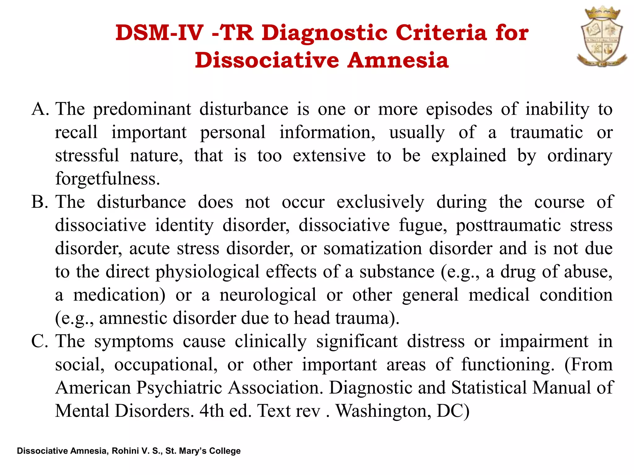 Psychology-Dissociative Amnesia | PPTX