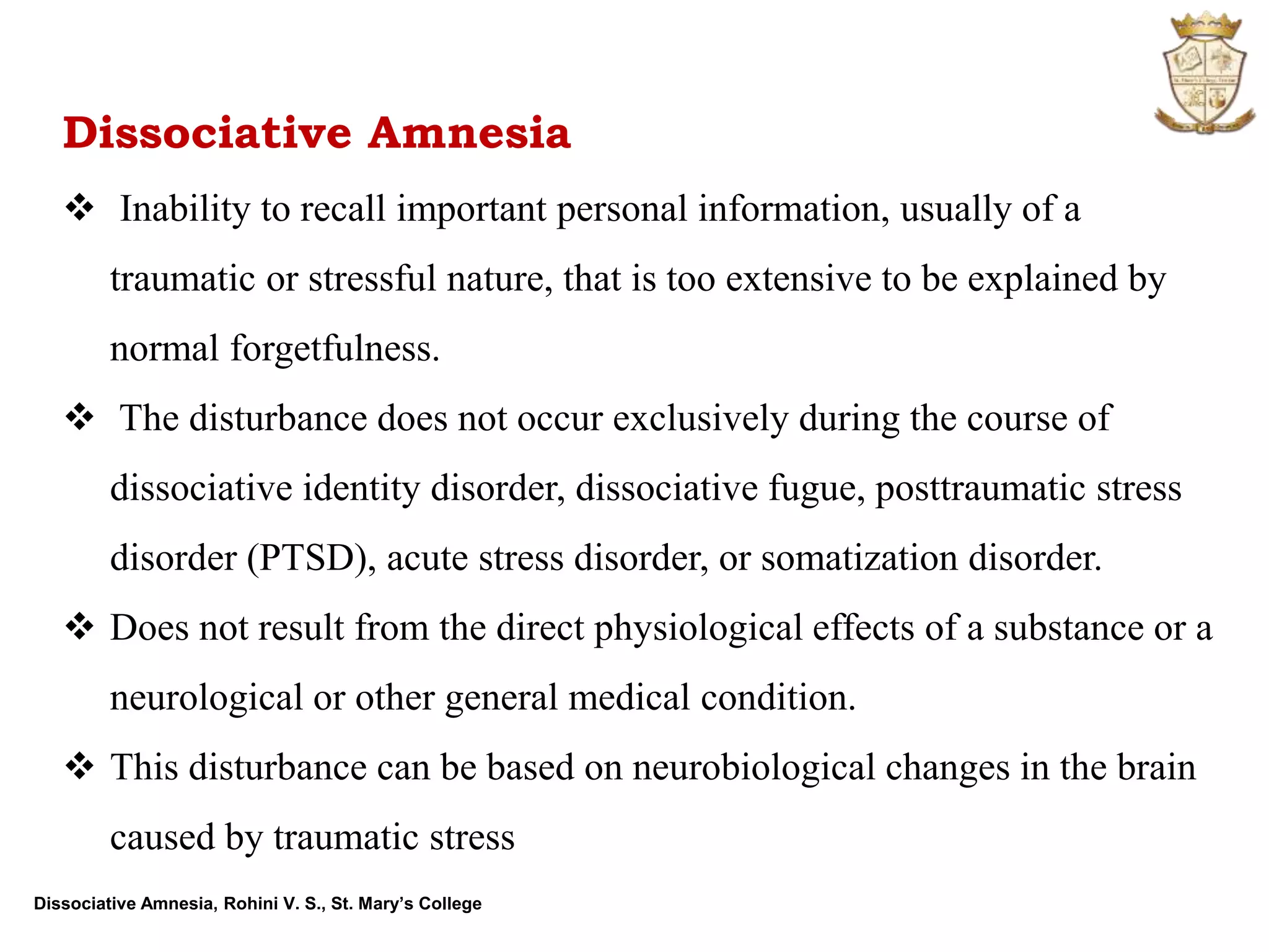 Psychology-Dissociative Amnesia | PPTX