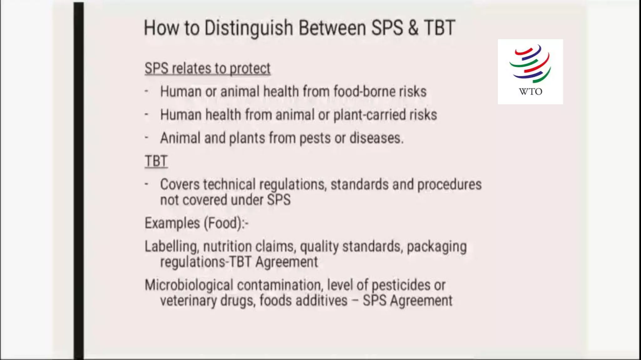 WTO- Principles of trading system, SPS and TBT, WTO agreement on ...