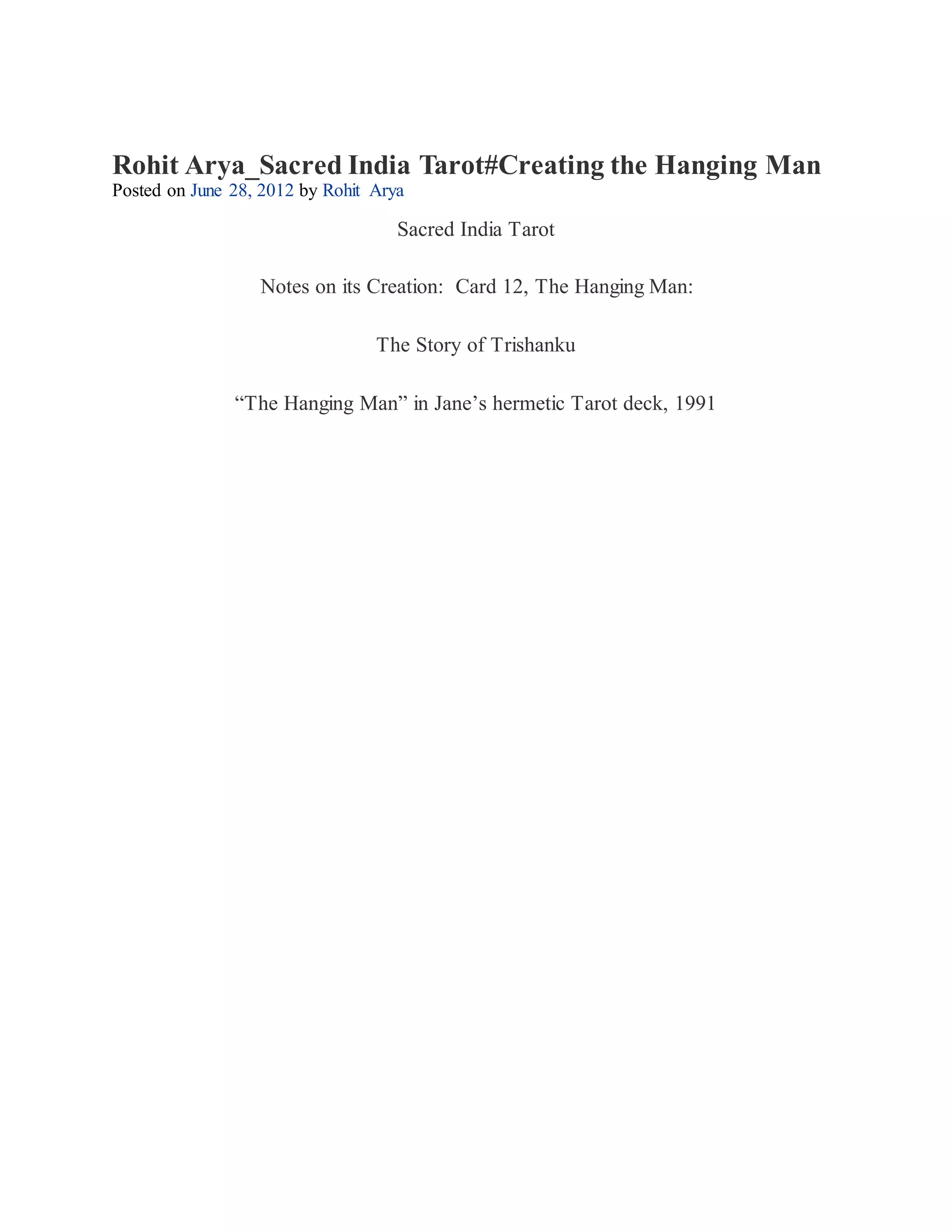 Rohit arya sacred india tarot#creating the hanging man . | DOCX