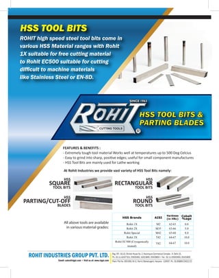 Rohit Industries Group Private Limited, Bahadurgarh, HSS Cutting Tools ...
