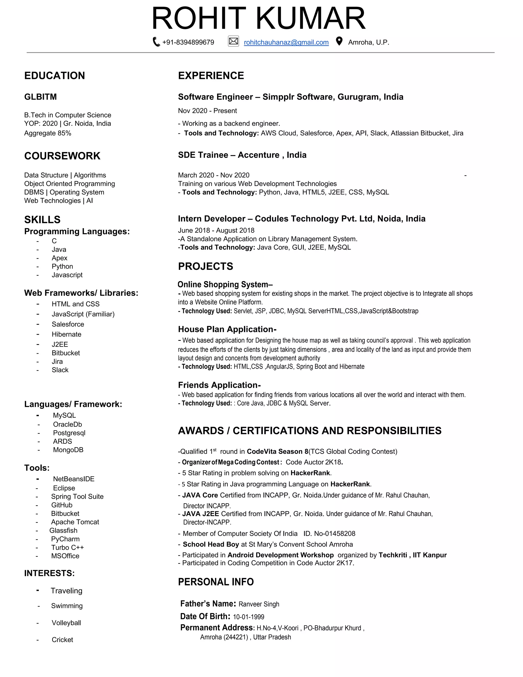 Rohit kumar's resume 2020 | PDF | Web Development | Internet