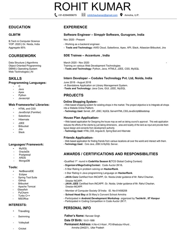 Rohit kumar's resume 2020 | PDF | Web Development | Internet