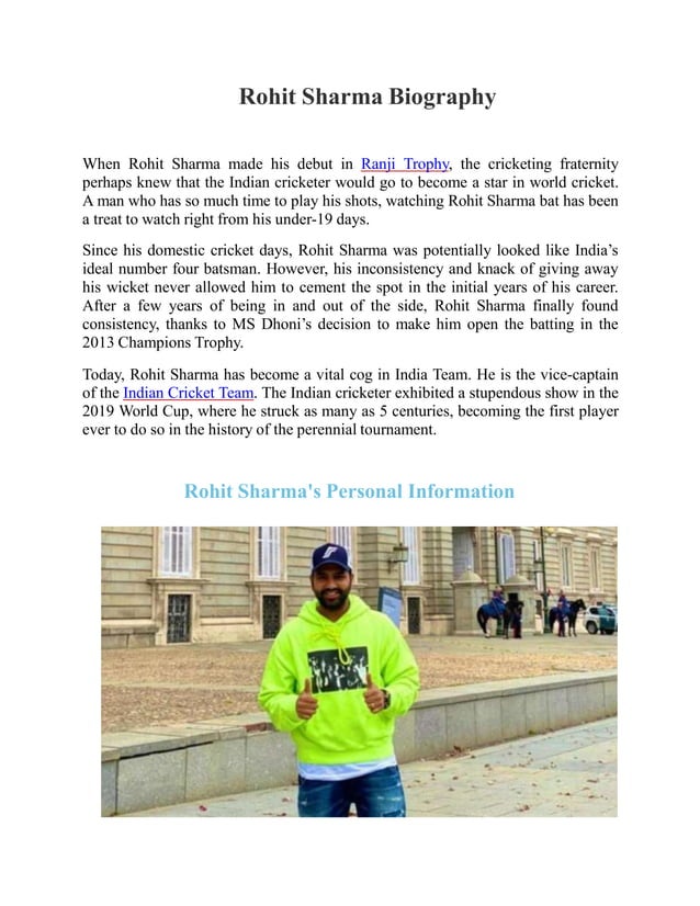 Rohit sharma biography | PPTX | Cricket | Sports