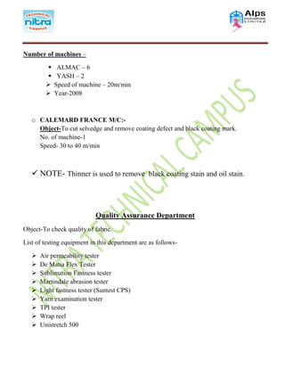TEXTILE PROCESS TRANING REPORT | PDF