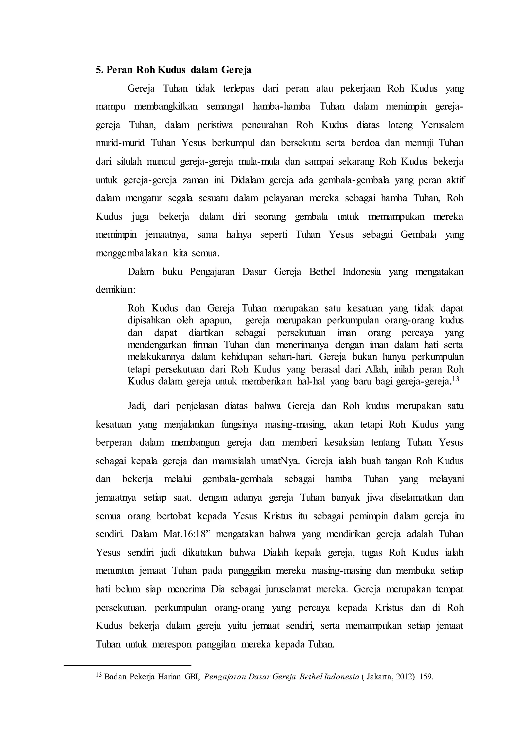 Roh kudus dan karunia pelayanan | DOCX