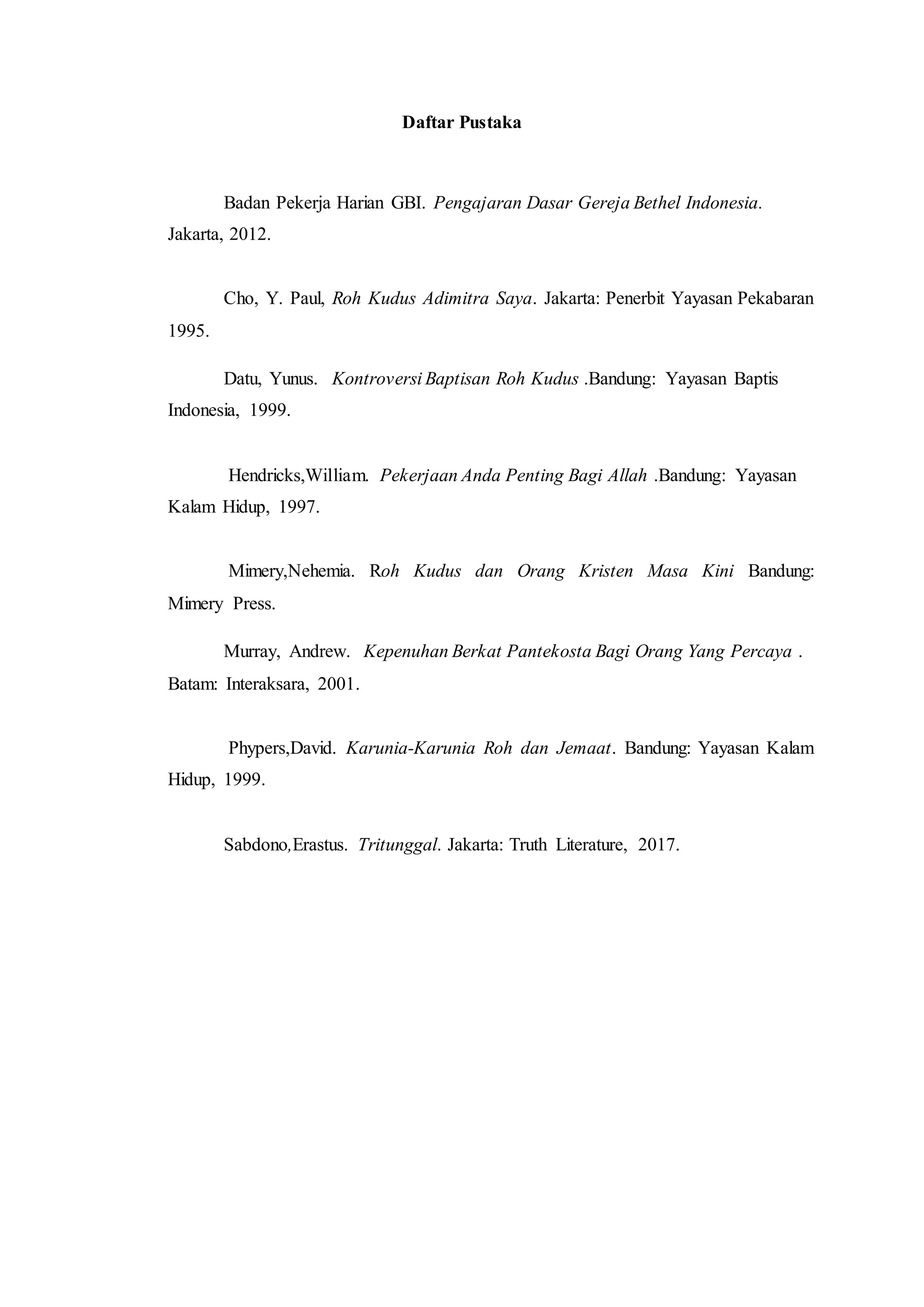 Roh kudus dan karunia pelayanan | DOCX