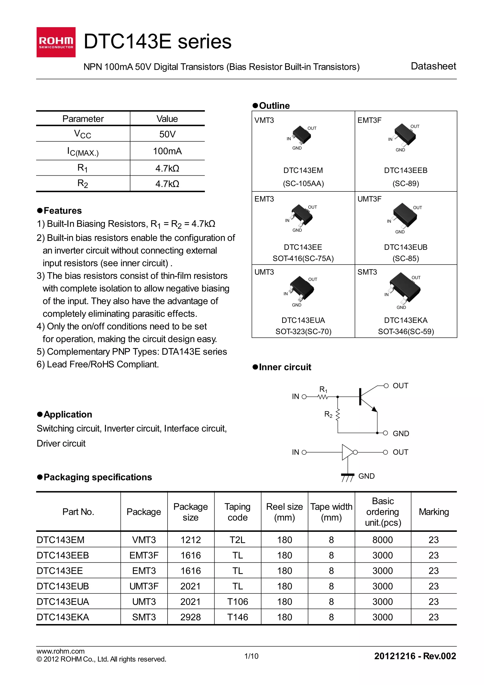 Original NPN Transistor DTC143ESATP DTC143 C143 TO-92 New | PDF