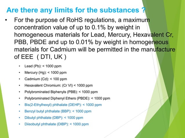 Restriction of Hazardous Substances(RoHS) and REACH | PPTX | Chemistry ...