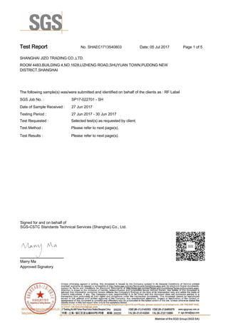 RoHs report of RF labels from jizosecurity | PDF | Chemistry | Science