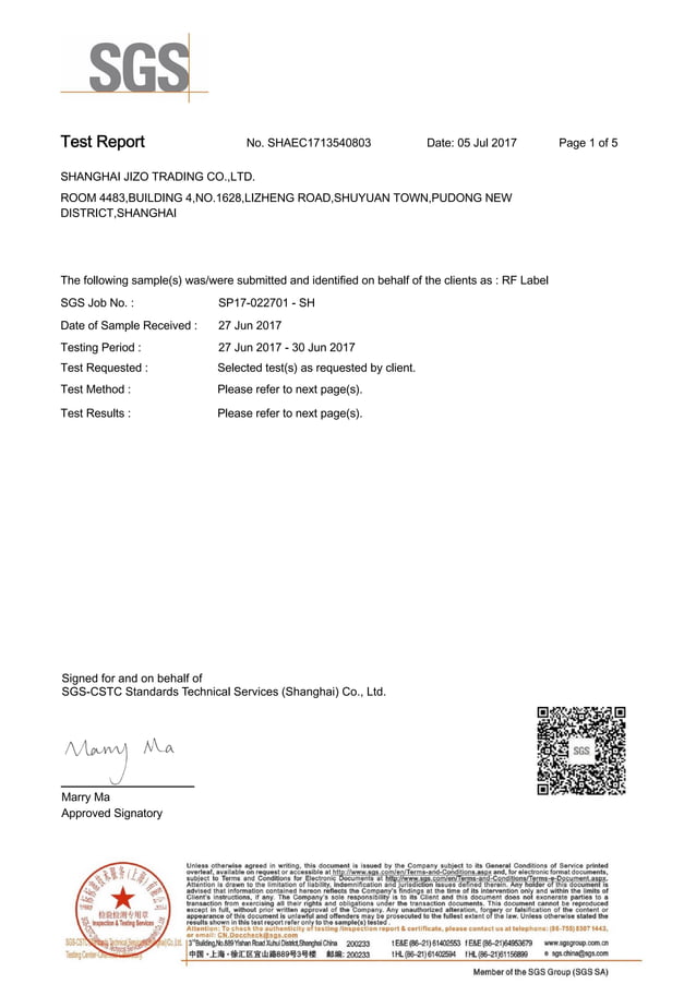 RoHs report of RF labels from jizosecurity | PDF | Chemistry | Science