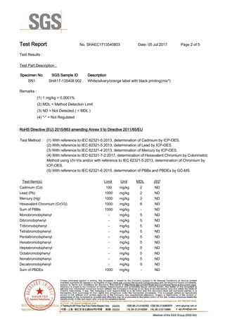 RoHs report of RF labels from jizosecurity | PDF | Chemistry | Science
