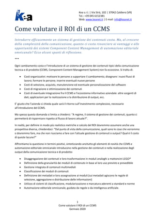 Come valutare il ROI di un CCMS | PDF