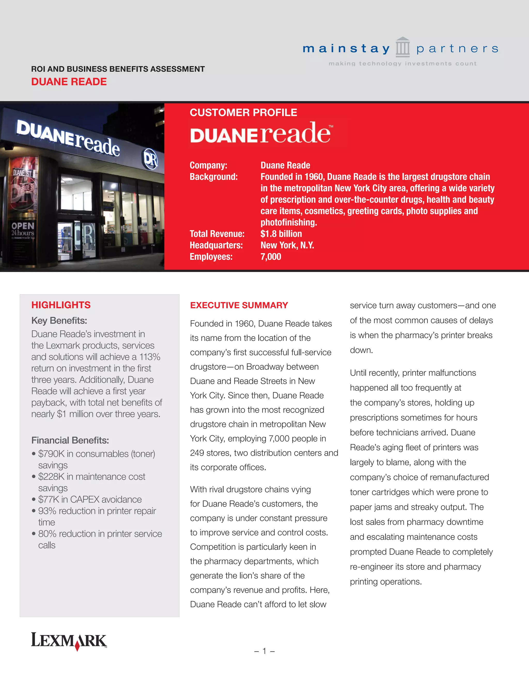 Duane Reade ROI | PDF