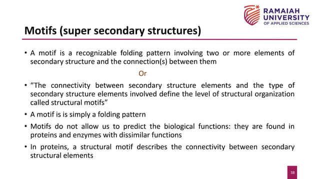 LEVELS OF PROTEIN STRUCTURE, DOMAINS, MOTIFS, AND FOLDS IN PROTEIN ...