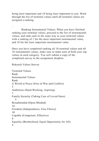 Rokeach Values SurveyDeveloped by Milton Rokeach in 1973, .docx