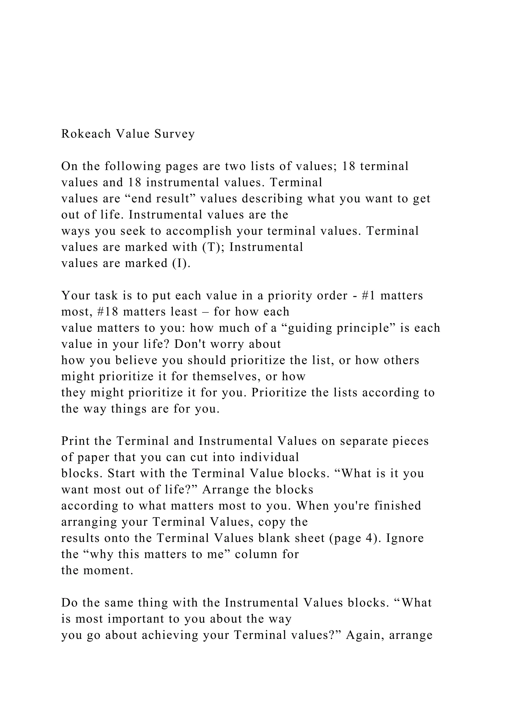 Rokeach Value SurveyOn the following pages are two lists o.docx