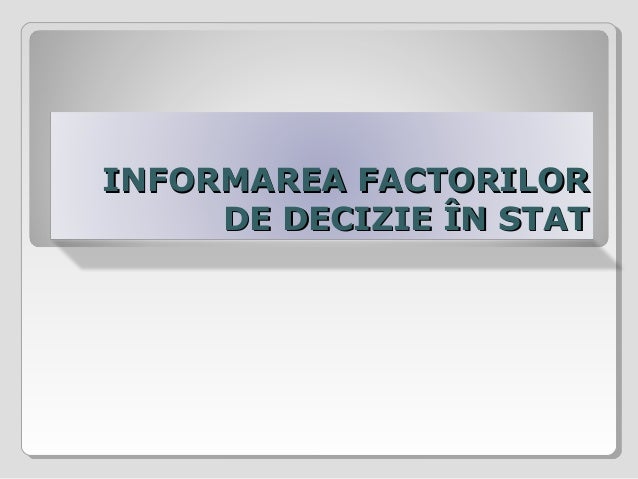 Rolul analizei in informarea factorului decizional