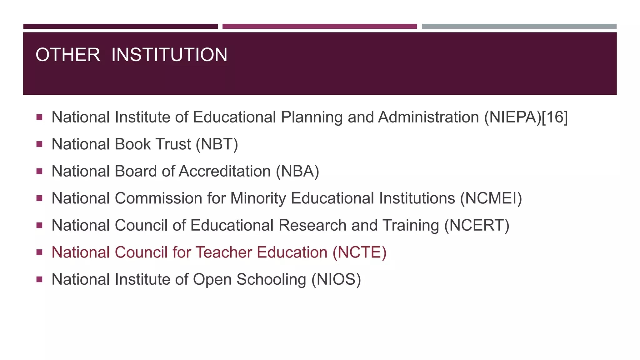 Role of MHRD, UGC, NCTE and AICTE in Higher Education | PPTX