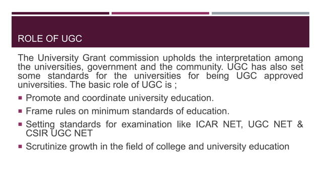 Role of MHRD, UGC, NCTE and AICTE in Higher Education | PPTX