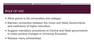 Role of MHRD, UGC, NCTE and AICTE in Higher Education | PPTX