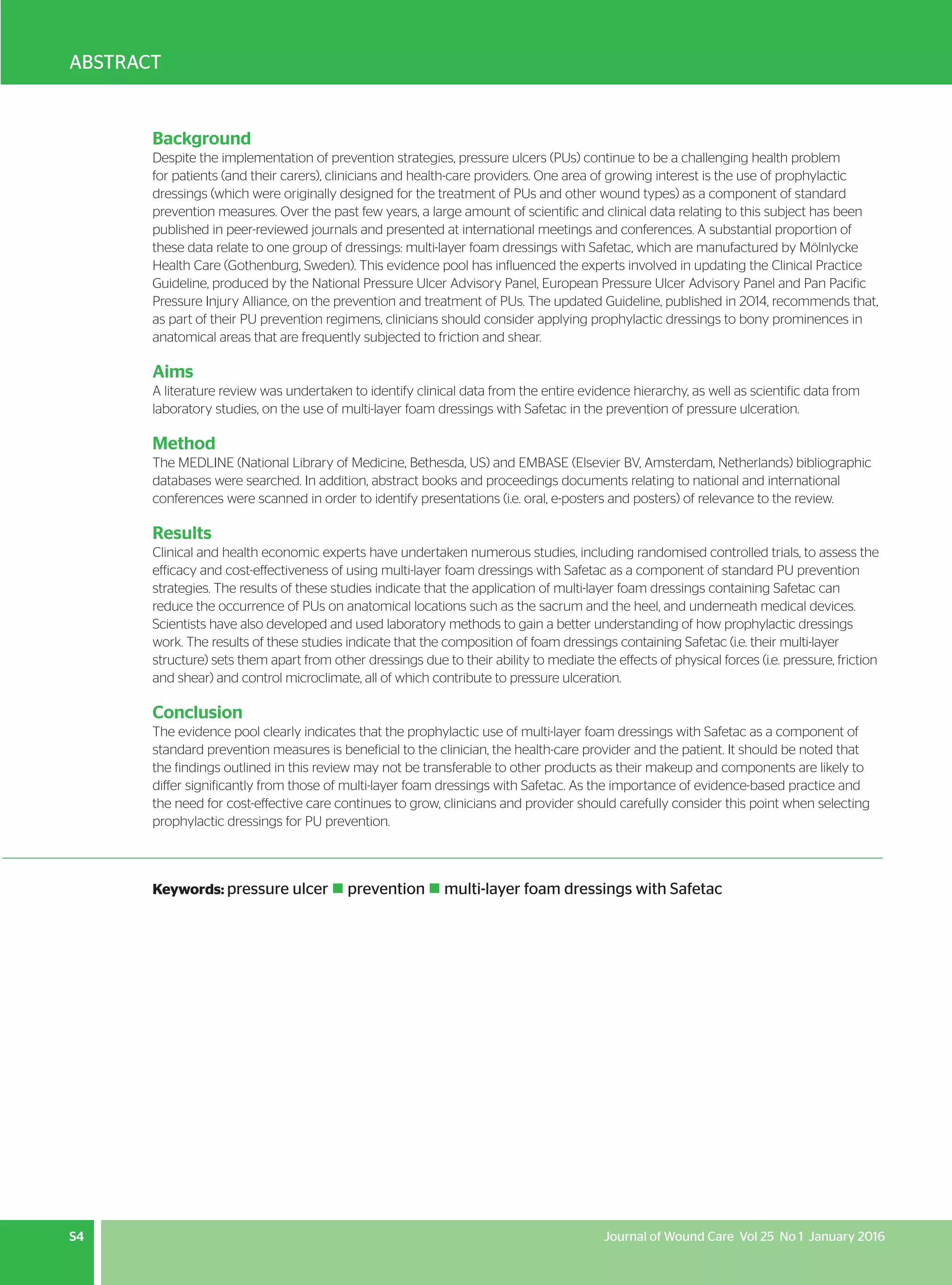 Role of multi-layer foam dressings with Safetac in the prevention of ...