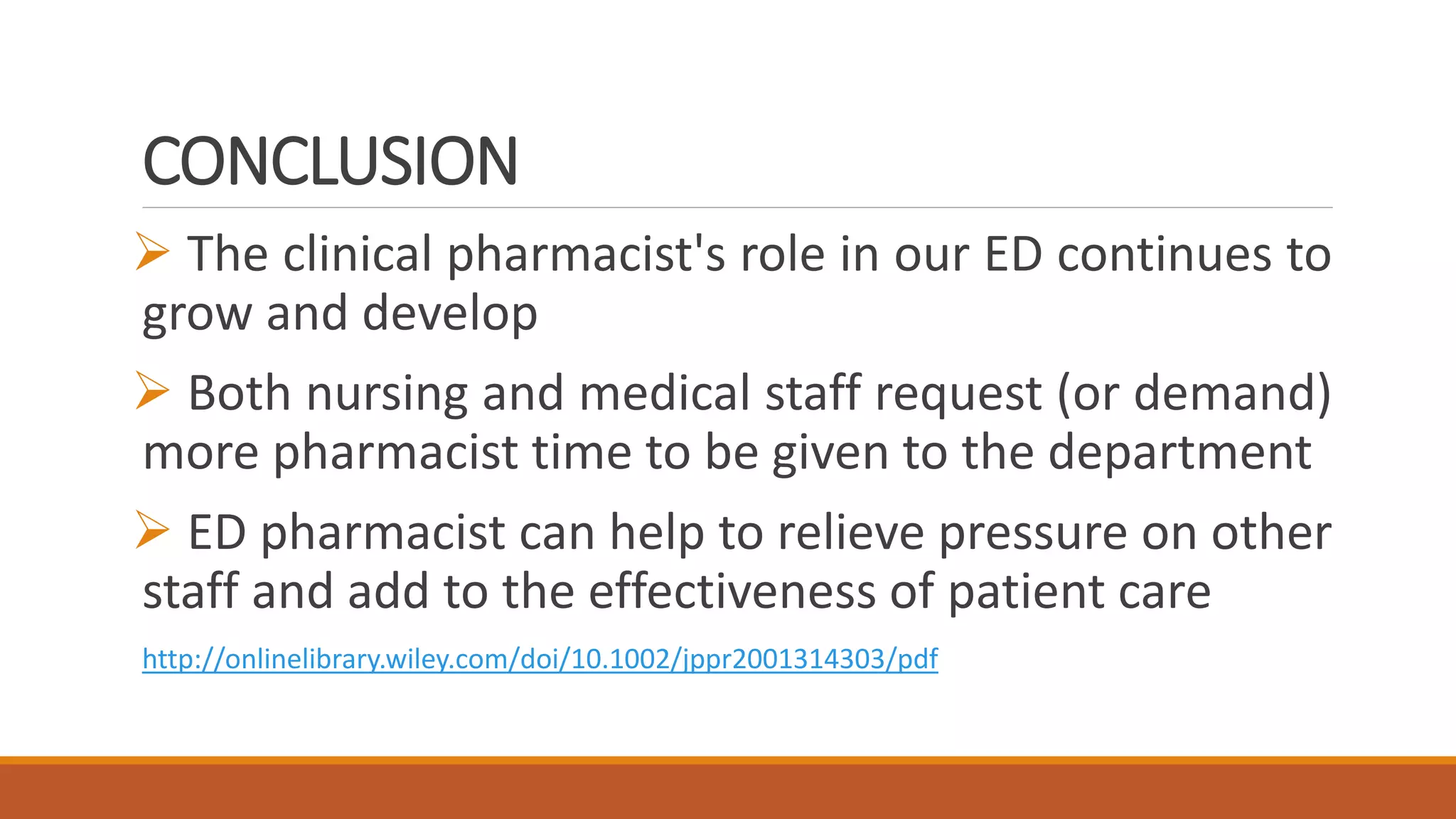 Role of Clinical Pharmacist in Emergency Department | PPTX