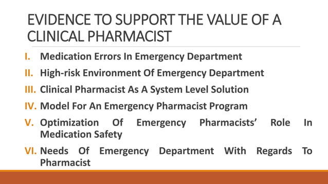 Role of Clinical Pharmacist in Emergency Department | PPTX | Healthcare ...