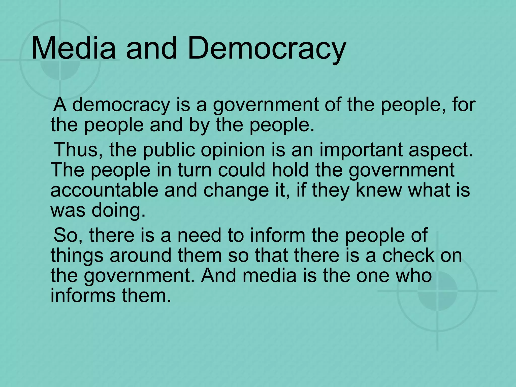 Role Of Media In Democracy | PPT | Civic affairs | Politics
