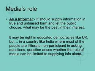 Role Of Media In Democracy | PPT | Civic affairs | Politics