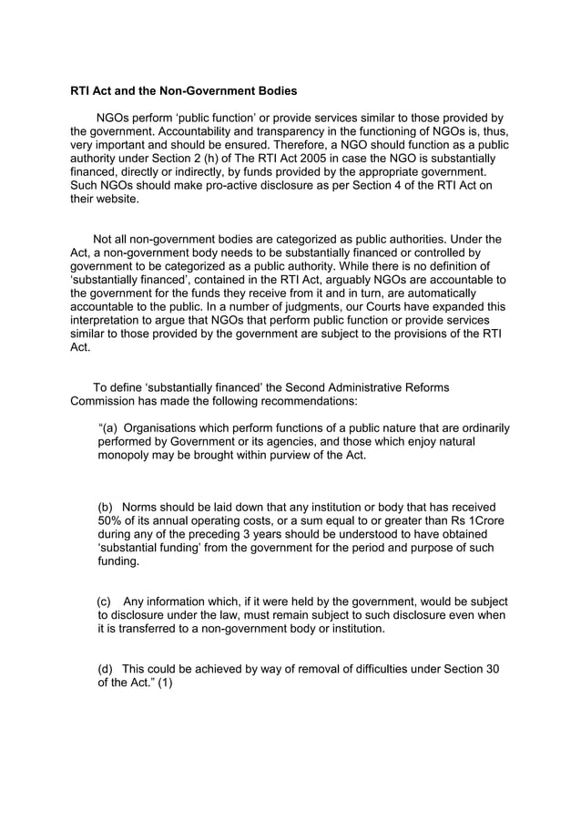 Role of Non Government Organisations and the Rti Act 2005 | PDF