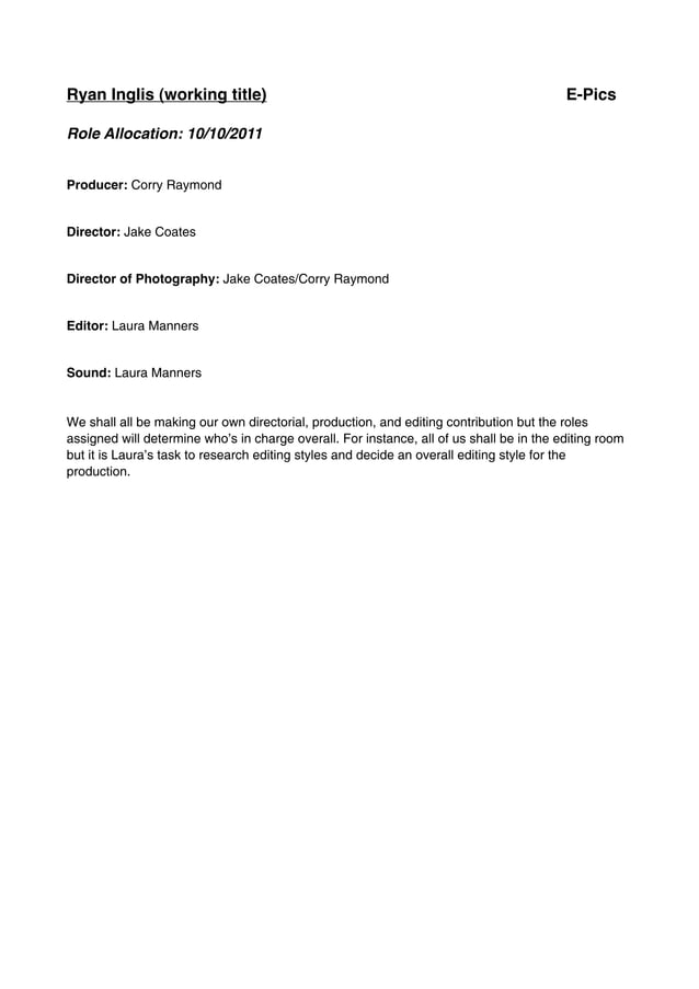 Role allocation Ryan Inglis | PAGES