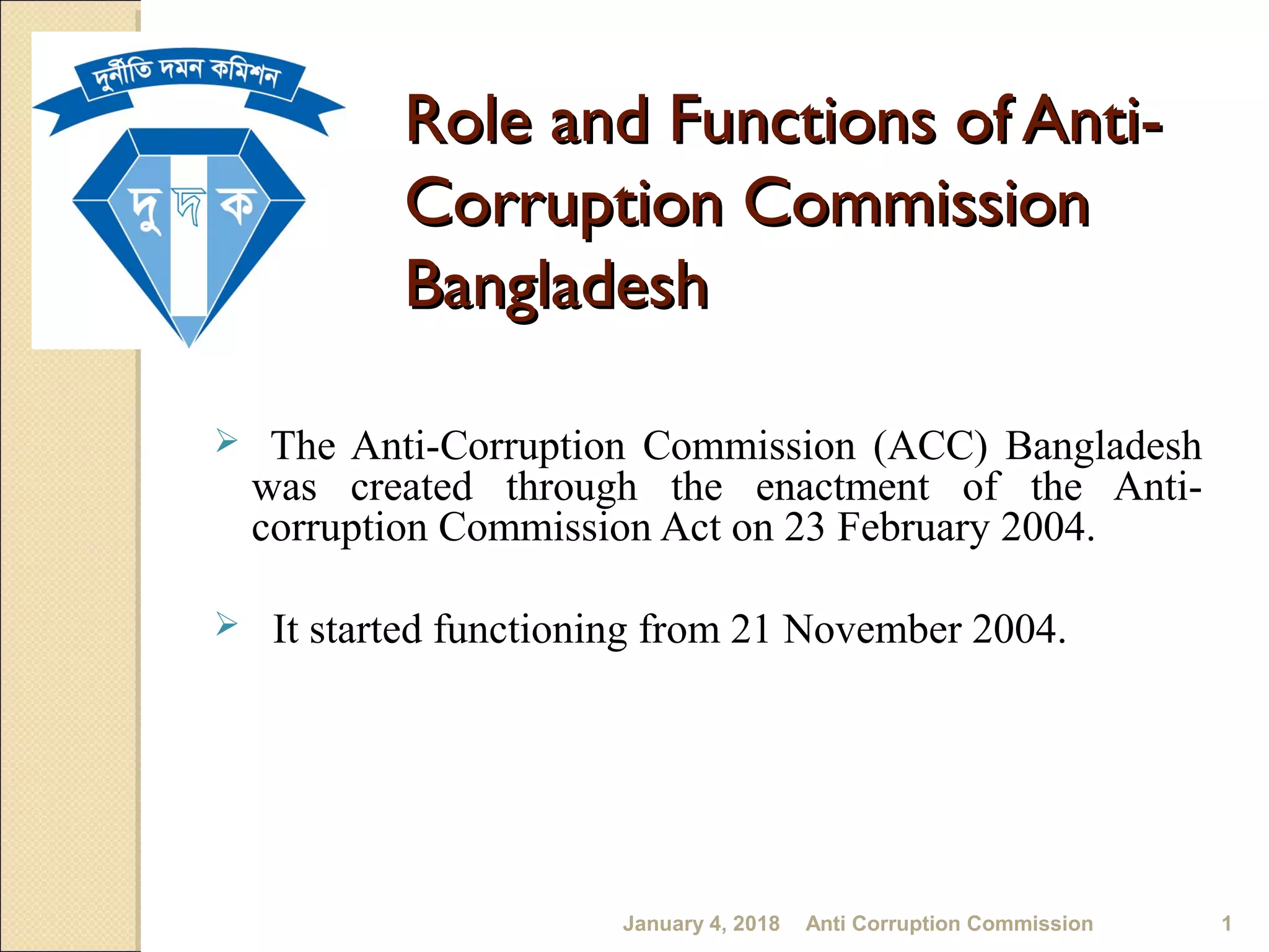 Role and fuctions of acc bangladesh 4 sept,2014 | PPT