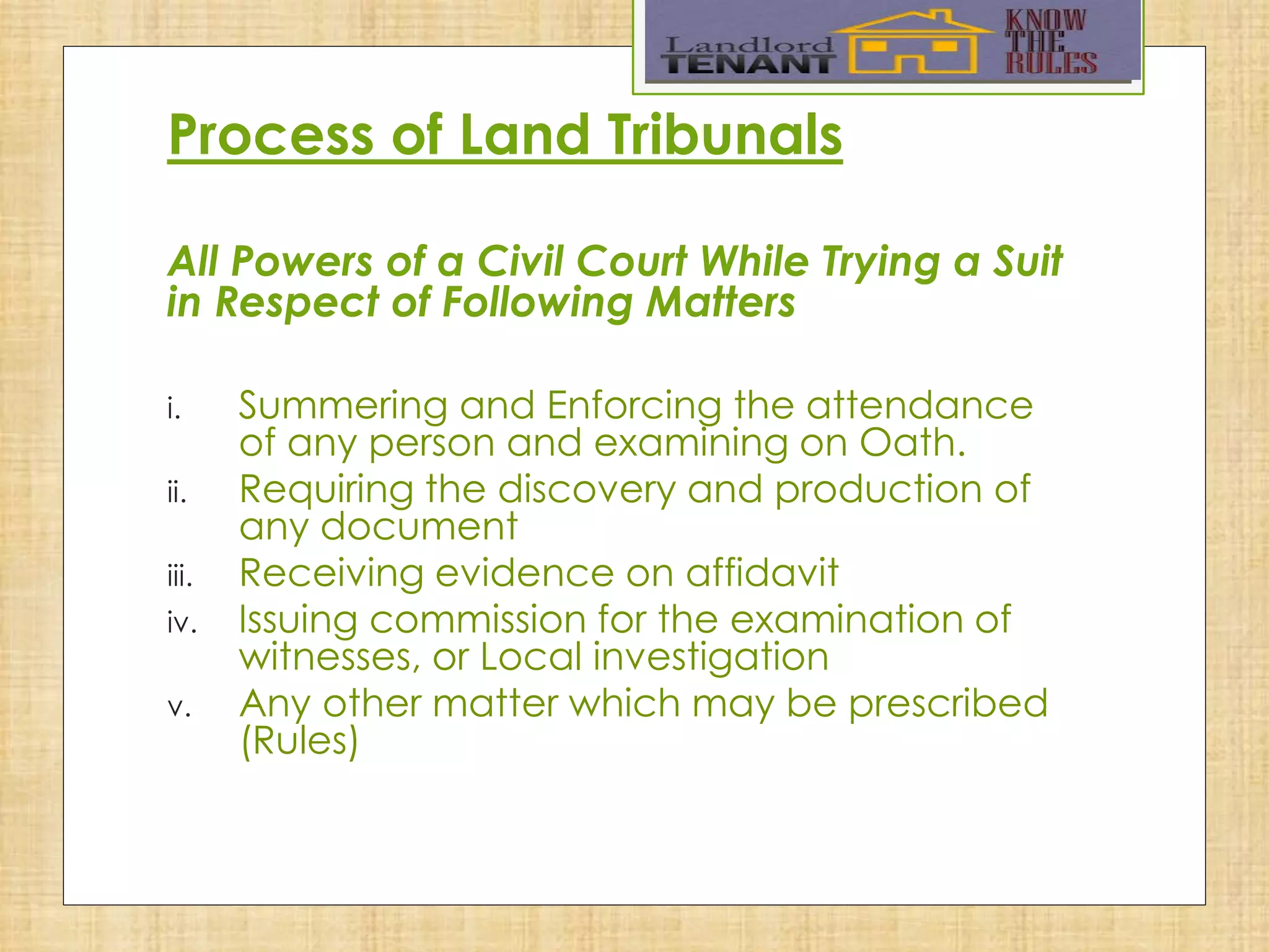ലാൻഡ് ട്രിബുണലുകളുടെ ചുമതലകൾ -Role and functions of land tribunals | PDF