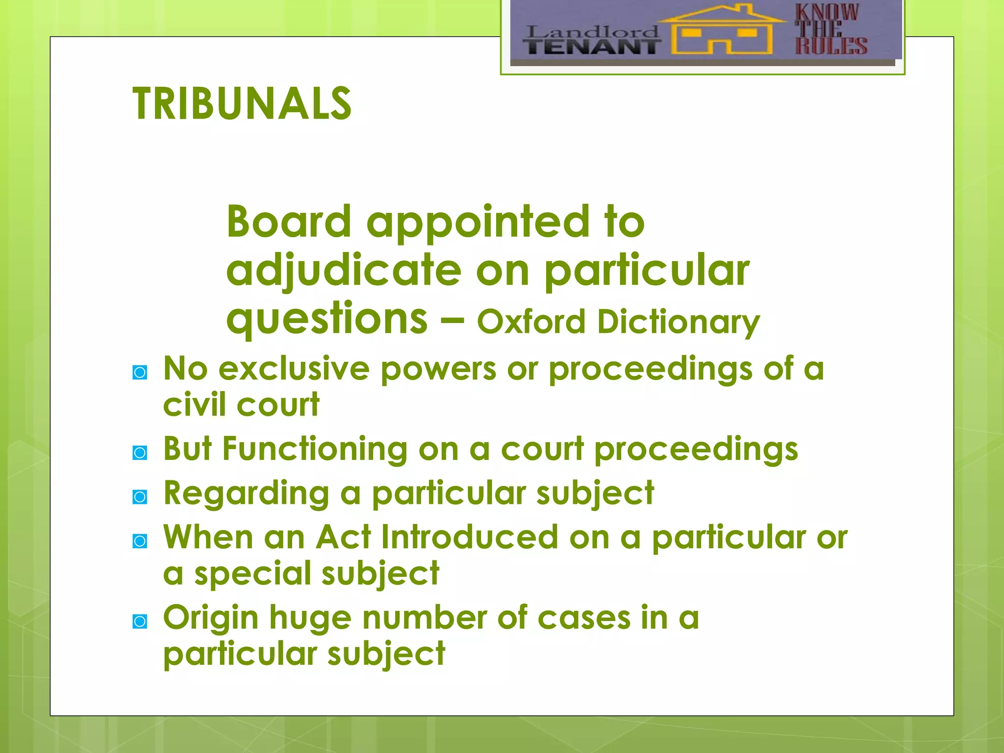 ലാൻഡ് ട്രിബുണലുകളുടെ ചുമതലകൾ -Role and functions of land tribunals | PDF