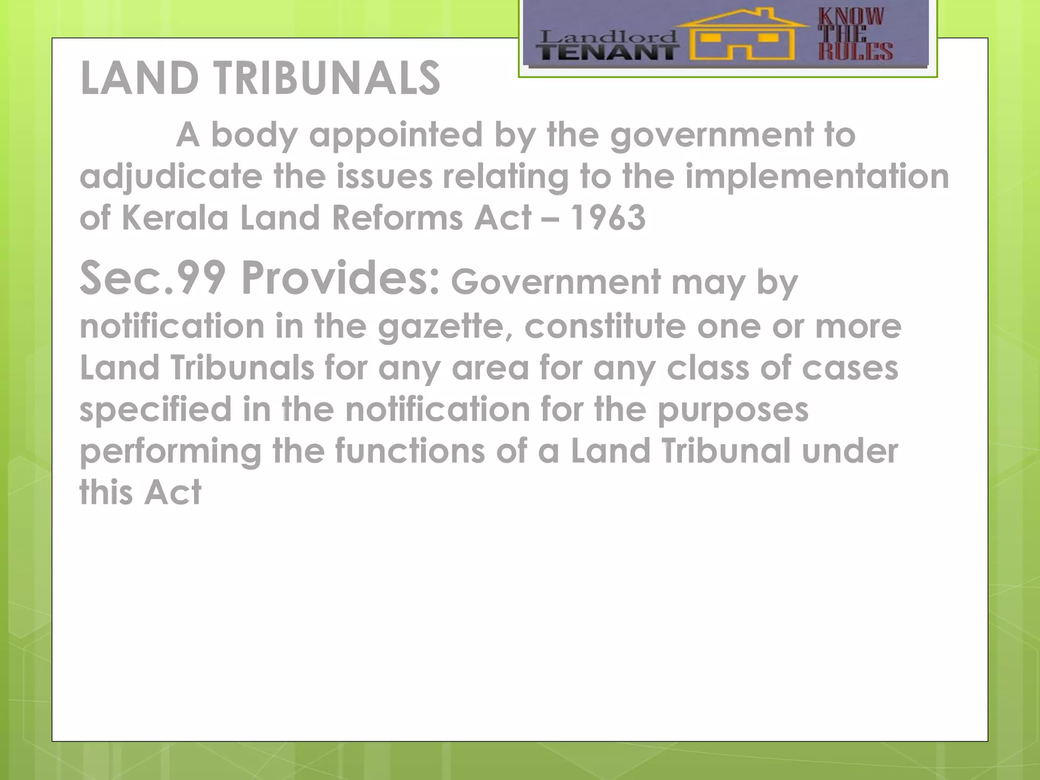 ലാൻഡ് ട്രിബുണലുകളുടെ ചുമതലകൾ -Role and functions of land tribunals | PDF