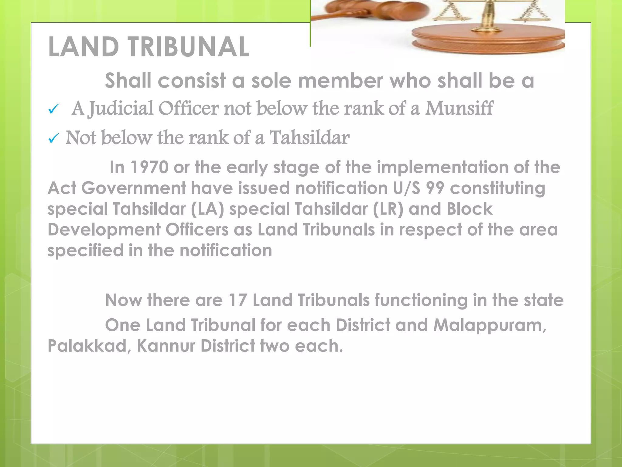 ലാൻഡ് ട്രിബുണലുകളുടെ ചുമതലകൾ -Role and functions of land tribunals | PDF