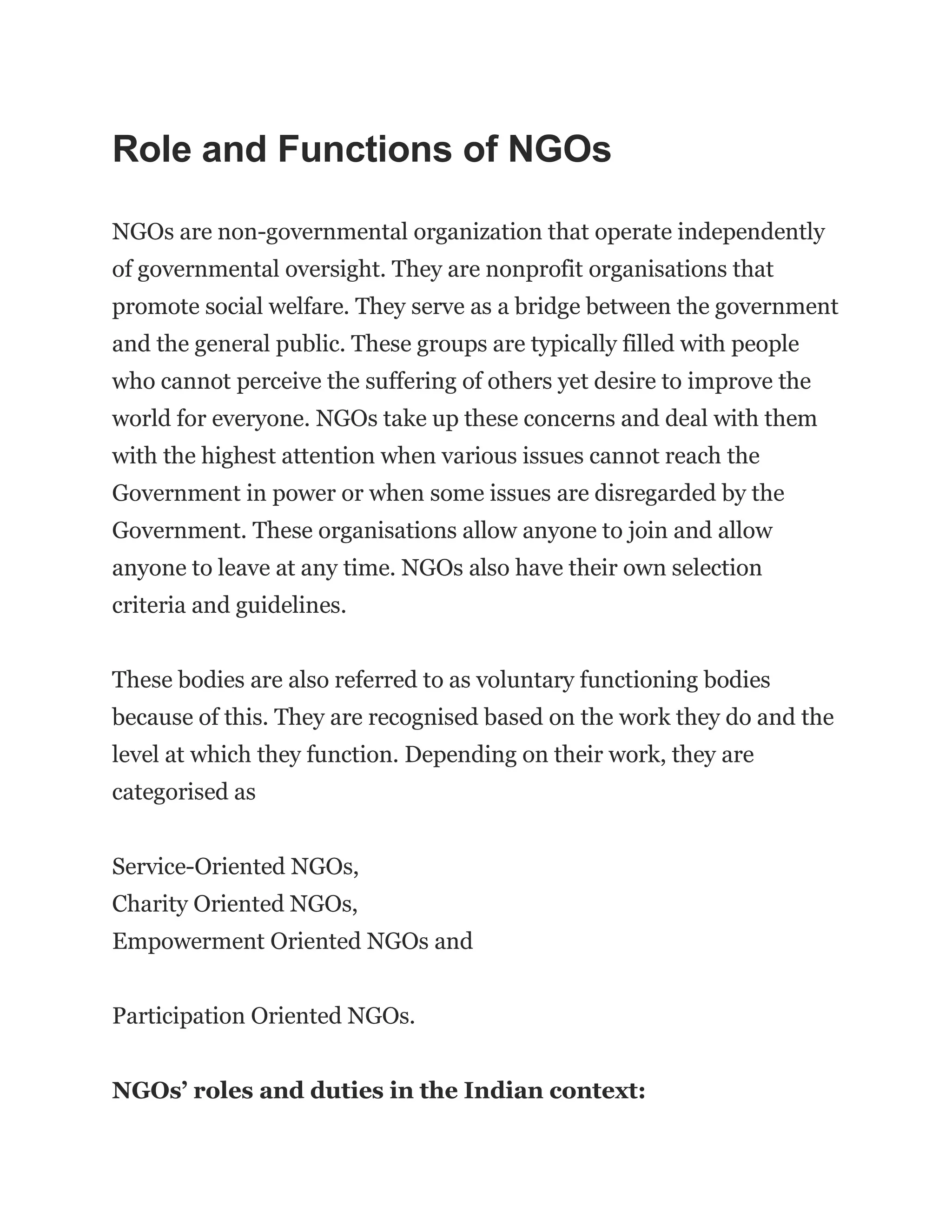 Role and Functions of NGOs.pdf | Non-Profit Organizations | Industries