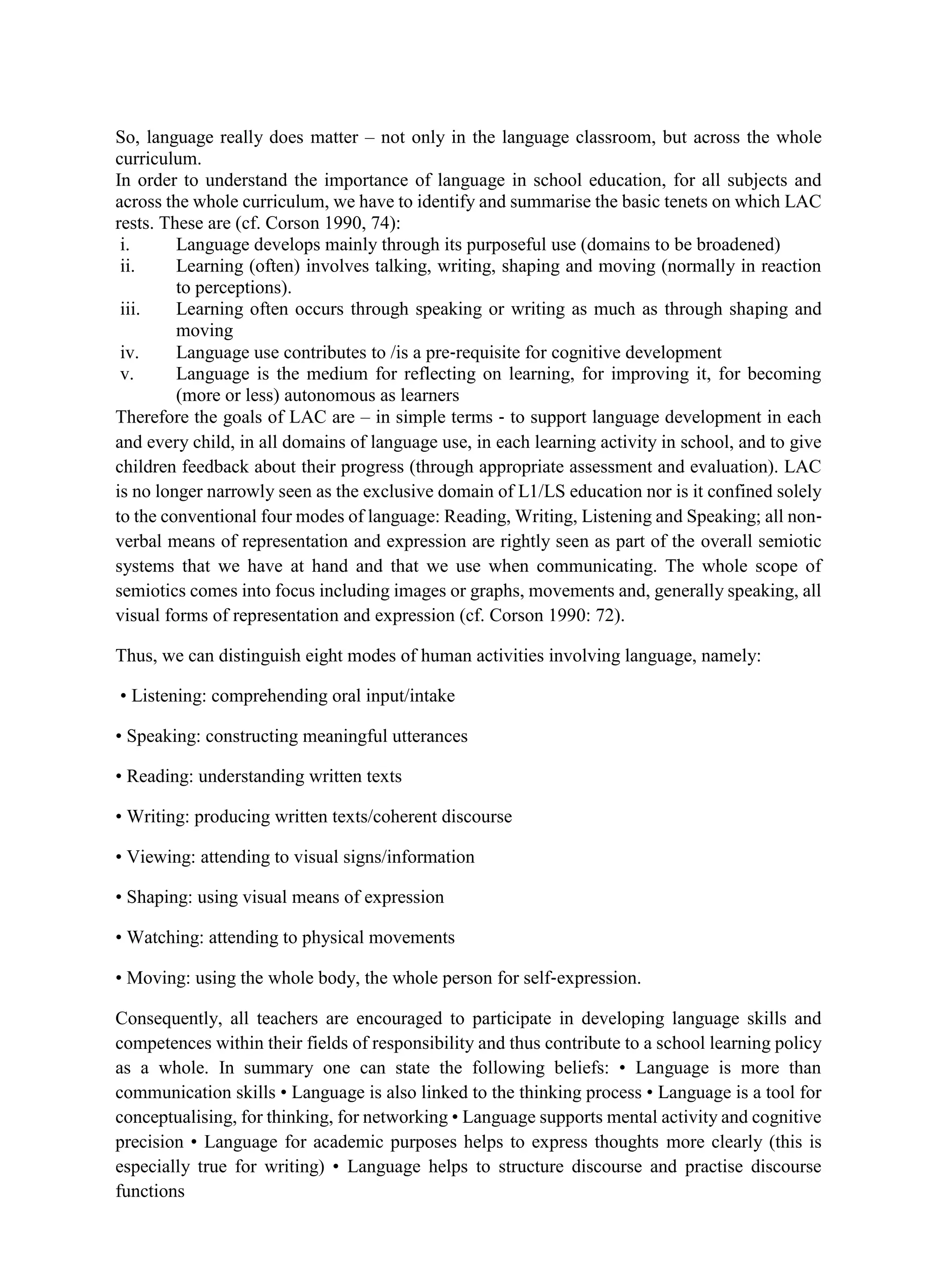 Role and importance of language in the curriculum | PDF