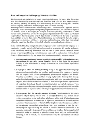 Role and importance of language in the curriculum | PDF