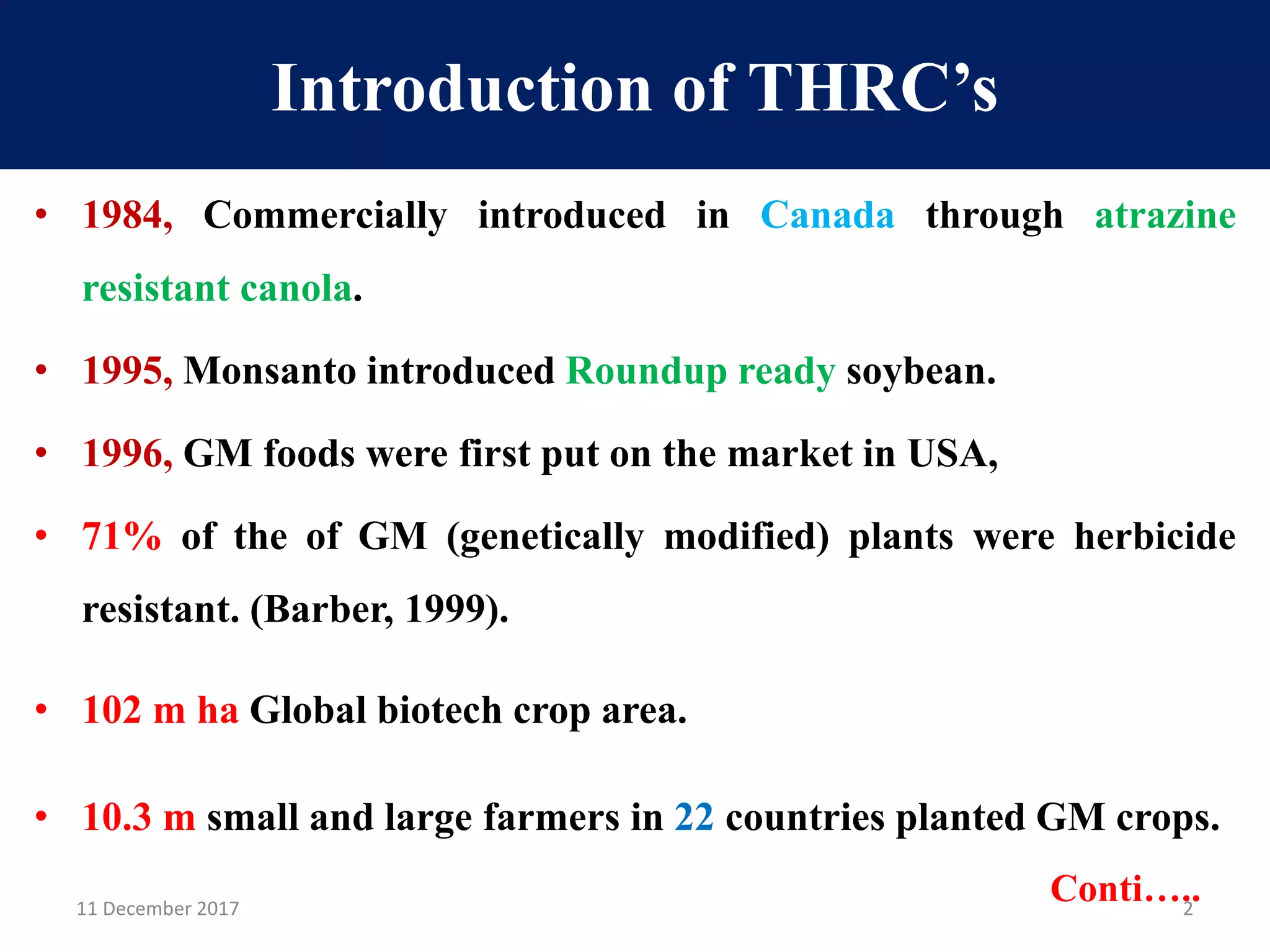Role and scope of transgenic herbicide resistant crops | PPTX ...