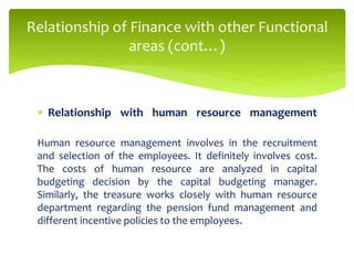 Role and significance of finance in other functional areas | PPTX